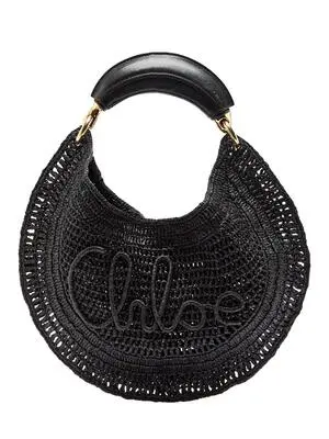 Chloé Logo Raffia Shoulder Bag - Black