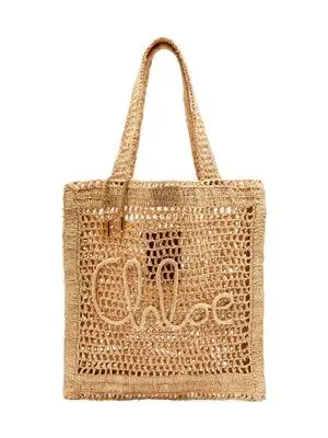 Chloé Raffia Tote With Logo - Sand