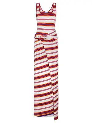 Rabanne Long Jersey Dress With Stripes - White