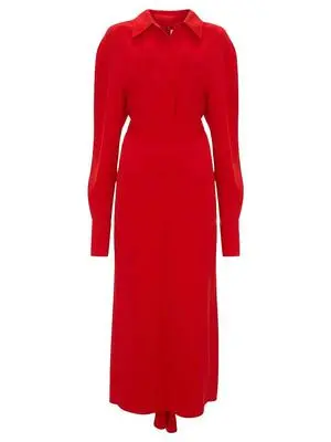 Victoria Beckham Long Sleeve Polo Collar Midi Dress - Red