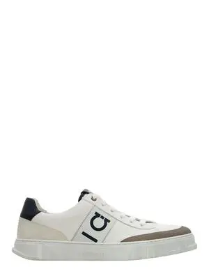 FERRAGAMO Logo-embroidered Leather Sneakers - Grey
