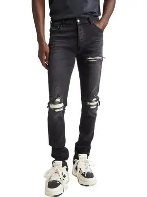 Amiri Mx1 Ultrasuede Patched Skinny Jeans - Vintage Black