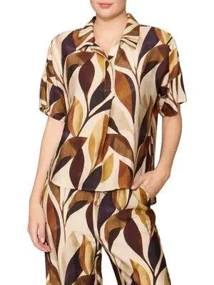 MELLODAY Woven Pullover Shirt Multi Leaf