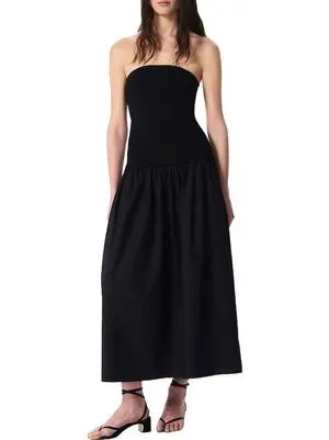 Rag & Bone Irina Mixed Media Strapless Maxi Dress Black