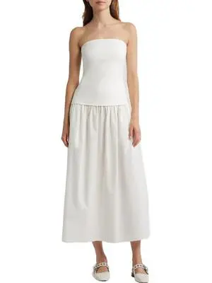 Rag & Bone Irina Mixed Media Strapless Maxi Dress White