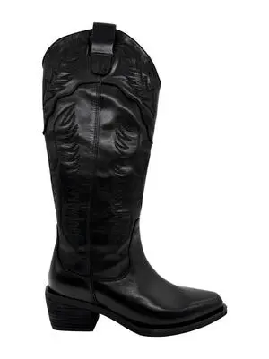 AMIE RAFA Leather Western Boots - Black