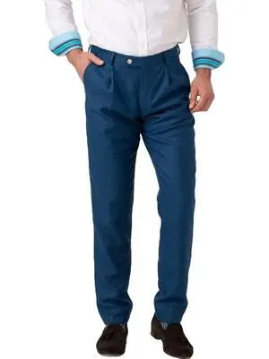 KOY CLOTHING Linen Wool Silk Blend Trousers - Teal Blue