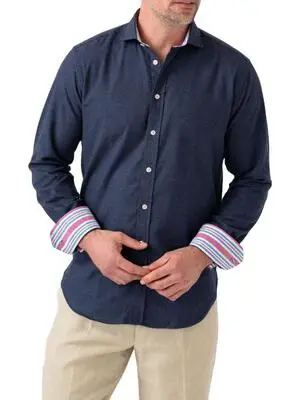 KOY CLOTHING Cotton Cashmere Long Sleeve Shirt - Navy