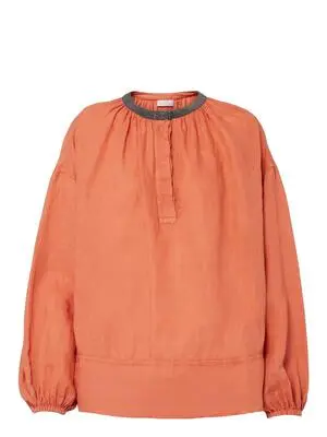 Brunello Cucinelli Monili Linen And Cotton Top - Orange