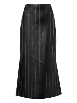 Victoria Beckham Embroidered Leather Midi Skirt - Black