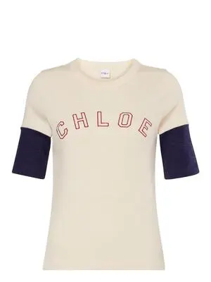 Chloé Logo Cotton And Wool Flamé T-shirt - White