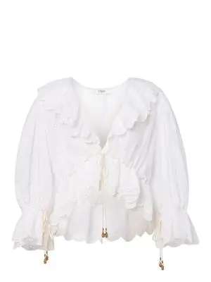 Chloé Broderie Anglaise Ruffled Cotton Blouse - White