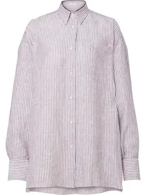 Brunello Cucinelli Monili Striped Linen Shirt - Brown