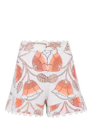 JULIET DUNN Floral Cotton Shorts - White