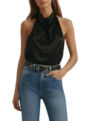 FAVORITE DAUGHTER The Ladies Night Satin Halter Top - Black