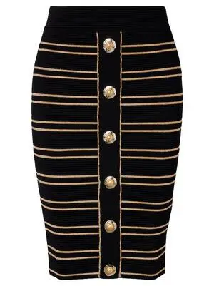 Balmain Ribbed-knit Striped Miniskirt - Black