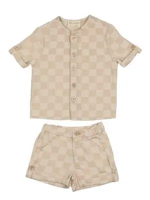 MANIÈRE Denim Check Shirt & Shorts Set Beige