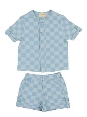 MANIÈRE Denim Check Shirt & Shorts Set Light Blue