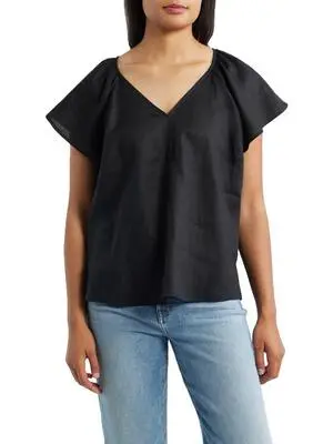 Tommy Bahama Coastalina Flutter-sleeve Linen Top - Black