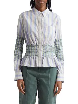 Stine Goya Stripe Smock Button-up Shirt - Pastel Stripes