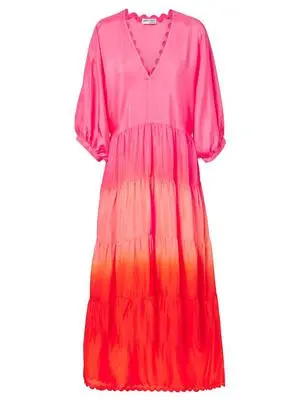 JULIET DUNN Scalloped Tie Silk Maxi Dress - Red