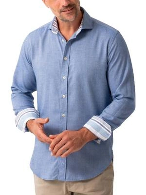 KOY CLOTHING Long Sleeve Cotton Merino Wool Shirt - Blue