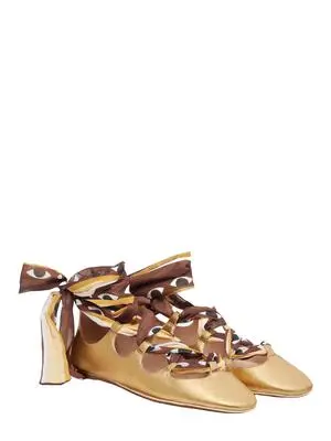 Farm Rio Lace-up Leather Ballet Flats - Gold