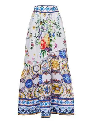 Camilla Printed Linen Maxi Skirt - White