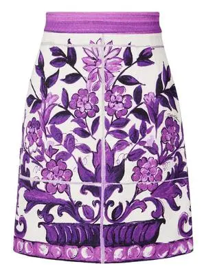 Dolce & Gabbana Majolica Cotton And Linen-blend Miniskirt - Purple
