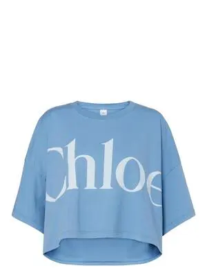 Chloé Chloé Cropped Logo Cotton T-Shirt Blue