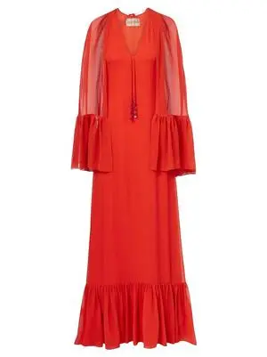 Valentino Garavani Caped Silk Georgette Maxi Dress - Orange