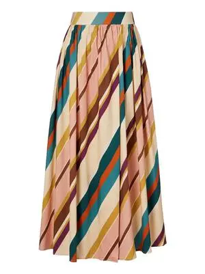 ADRIANA DEGREAS Striped Cotton-blend Maxi Skirt - Multicoloured