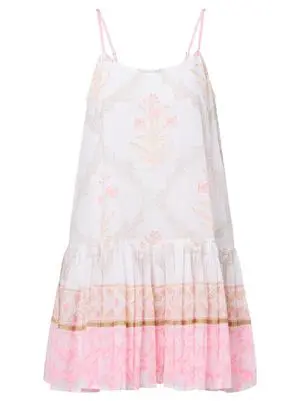 JULIET DUNN Floral Ruched Cotton Minidress - White
