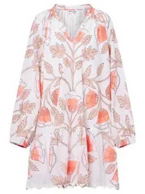 JULIET DUNN Printed Scalloped Cotton Minidress - White