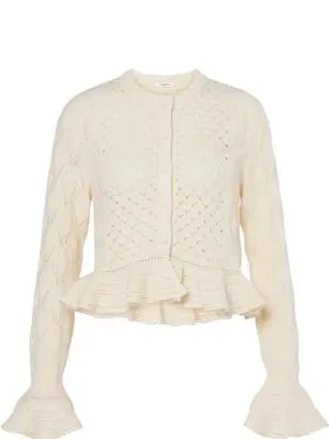 Chloé Chloé Ruffled Cotton, Wool, And Silk Cardigan White