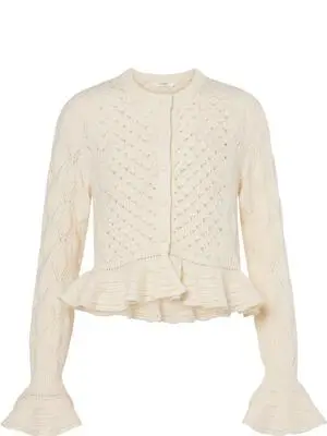 Chloé Ruffled Cotton, Wool, And Silk Cardigan - White