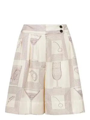 Loro Piana Dorin Printed Silk Twill Bermuda Shorts - White