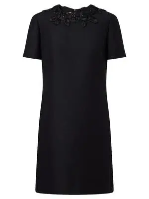 Valentino Garavani Embellished Wool And Silk Minidress - Black