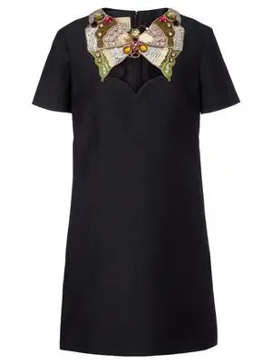 Valentino Garavani Embellished Wool And Silk Minidress - Black