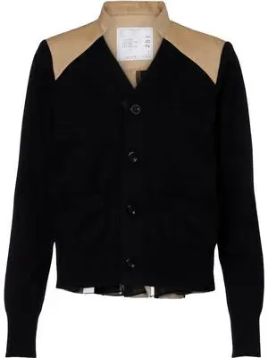 Sacai Cotton-blend Gabardine Cardigan - Black