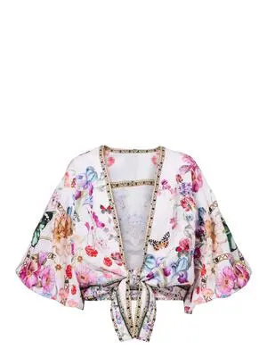 Camilla Floral Linen Crop Top - Multicoloured