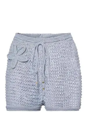 BANANHOT Zorya Open-knit Lamé Shorts - Blue