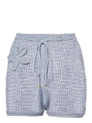 BANANHOT Zorya Open-knit Lamé Shorts - Blue