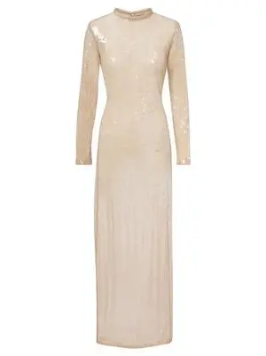 ADRIANA DEGREAS Sequined Maxi Dress - Neutrals