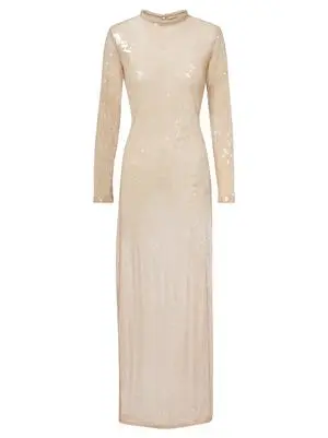 ADRIANA DEGREAS Sequined Maxi Dress - Neutrals