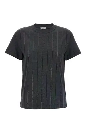 Brunello Cucinelli Sequin Striped T-shirt - Grey