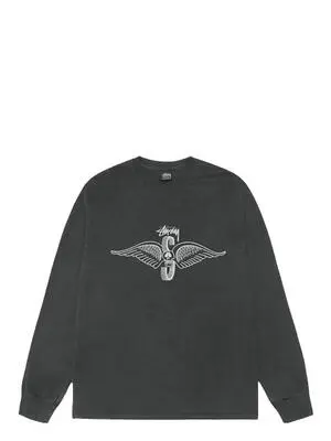 StÜssy Skull Wings Long Sleeve Pigment Dyed Tee Shirt - Black