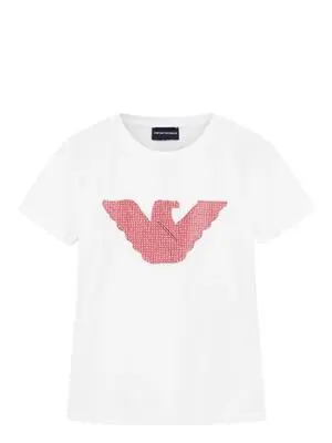Emporio Armani Stretch-jersey Slim-fit T-shirt With Eagle Pattern - White