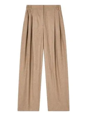 Emporio Armani Icon Wool Flannel Wide Leg Trousers With Pleats - Brown / Neutral