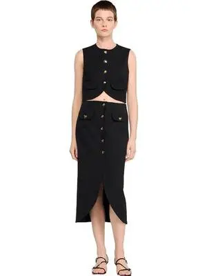 Sandro Buttoned Midi Skirt - Black